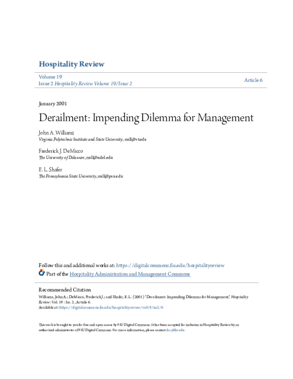 (PDF) Derailment: Impending Dilemma for Management