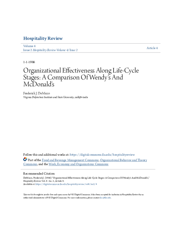 (PDF) Organizational Effectiveness Along Life-Cycle Stages: A ...
