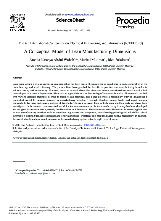 (PDF) Paper 4: A Conceptual Model of Lean Manufacturing Dimensions