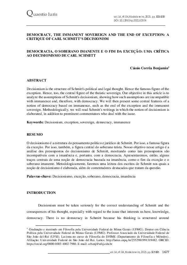 (PDF) Democracy, the immanent sovereign and the end of exception: a ...