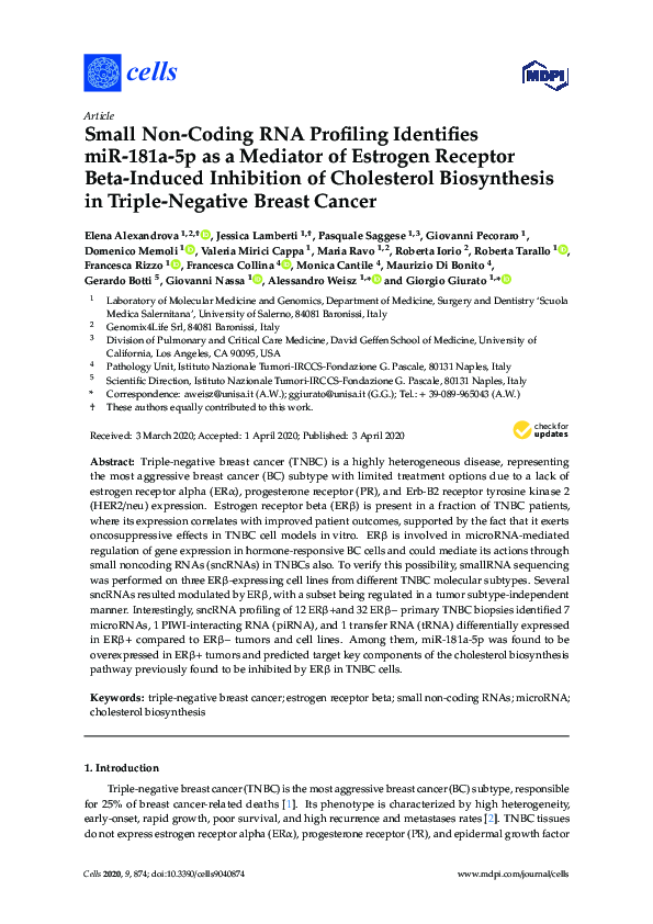 (PDF) Small Non-Coding RNA Profiling Identifies miR-181a-5p as a Mediator of Estrogen Receptor ...