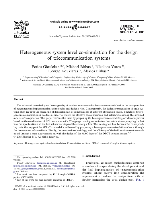 (PDF) Heterogeneous system level co-simulation for the design of telecommunication systems