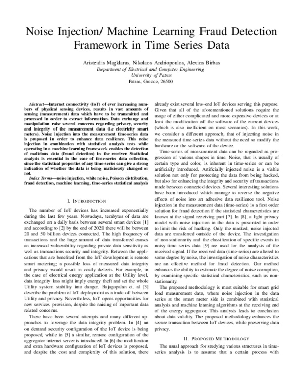 (PDF) Noise Injection/ Machine Learning Fraud Detection Framework in Time Series Data
