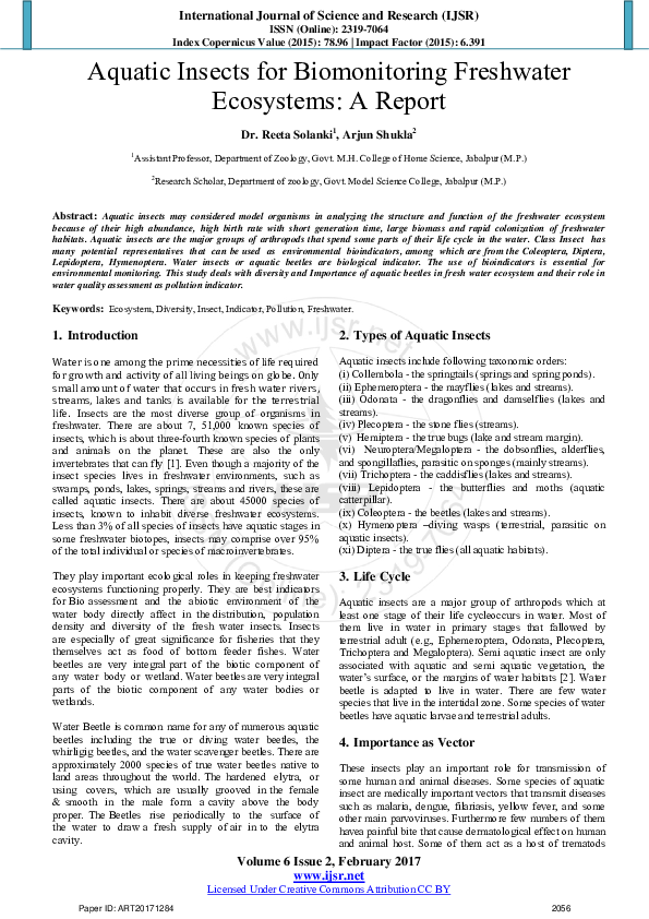 (PDF) Aquatic Insects for Biomonitoring Freshwater Ecosystems: A Report