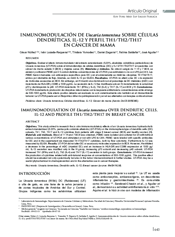 (PDF) Inmunomodulación de Uncaria tomentosa sobre células dendríticas ...