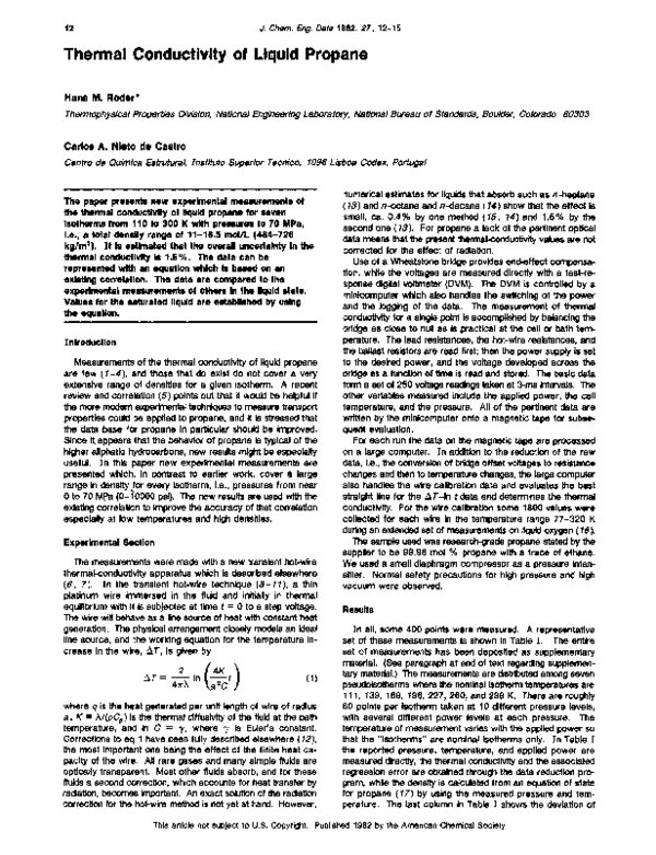 (PDF) Thermal conductivity of liquid propane