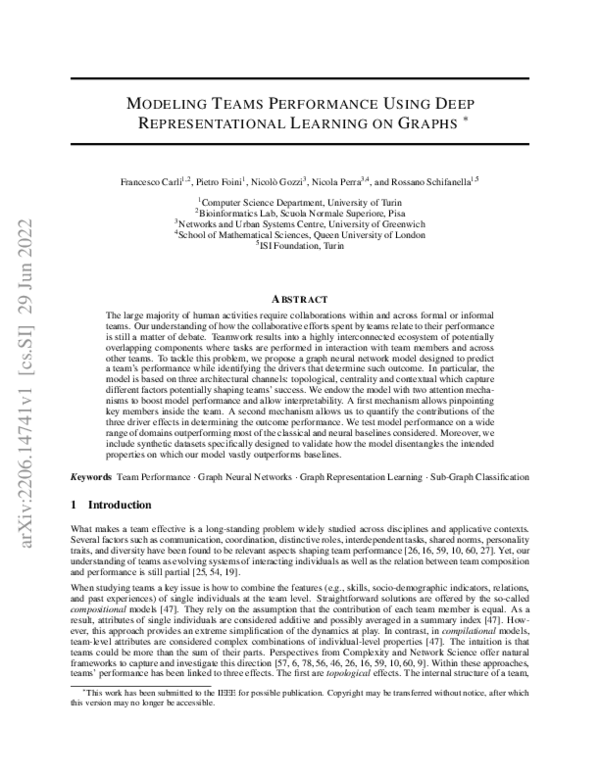 (PDF) Modeling Teams Performance Using Deep Representational Learning on Graphs