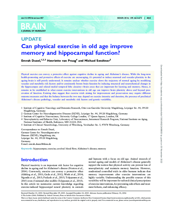 (PDF) Can physical exercise in old age improve memory and hippocampal ...