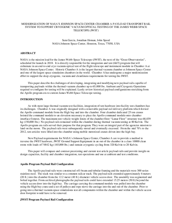 (PDF) Modernization of NASA's Johnson Space Center Chamber: A Payload ...