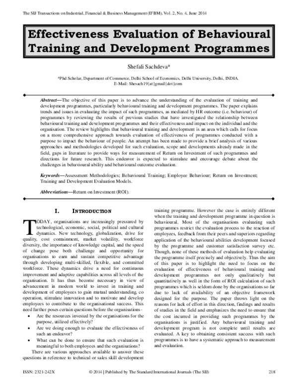 (PDF) Effectiveness Evaluation of Behavioural Training and Development Programmes