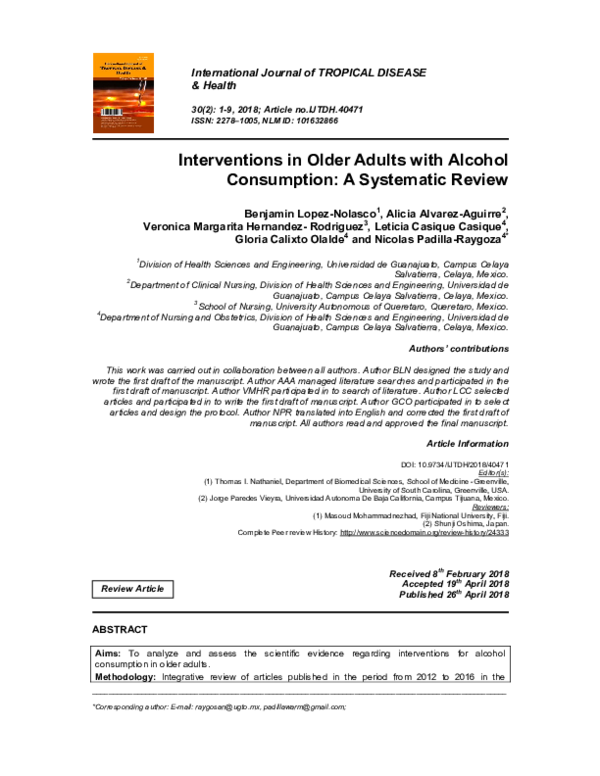 (PDF) Interventions in Older Adults with Alcohol Consumption: A Systematic Review | LETICIA ...