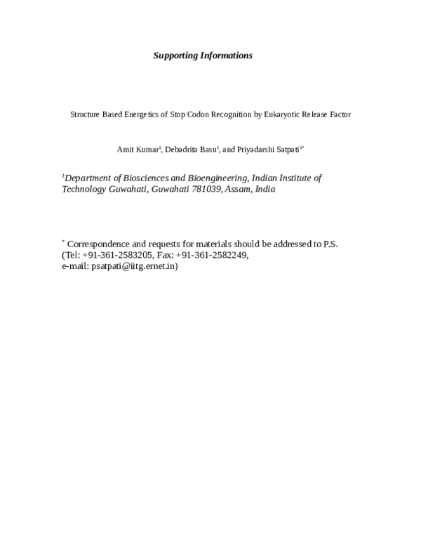 (PDF) Structure Based Energetics of Stop Codon Recognition by ...
