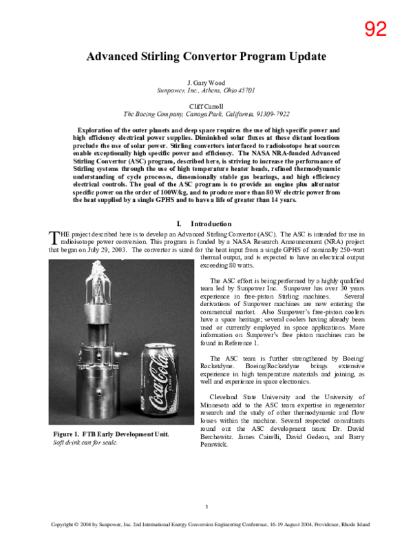(PDF) Advanced Stirling Convertor Program Update