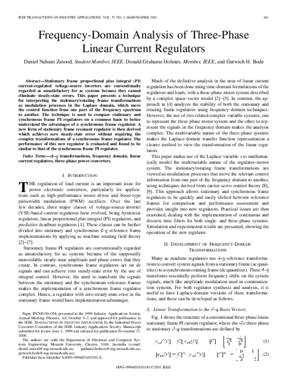 (PDF) Frequency-domain analysis of three-phase linear current regulators