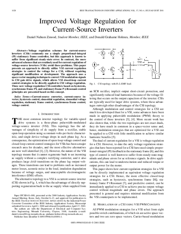 (PDF) Improved voltage regulation for current-source inverters