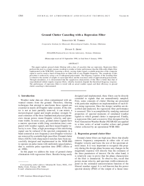 Pdf Ground Clutter Canceling With A Regression Filter