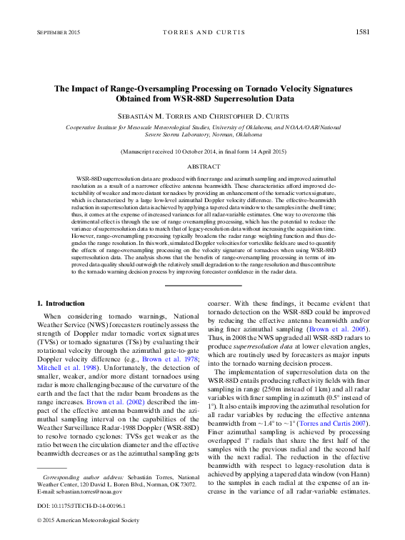 (PDF) The Impact of Range Oversampling Processing on Tornado Velocity ...