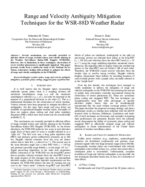 (PDF) Range and velocity ambiguity mitigation techniques for the WSR-88D weather radar