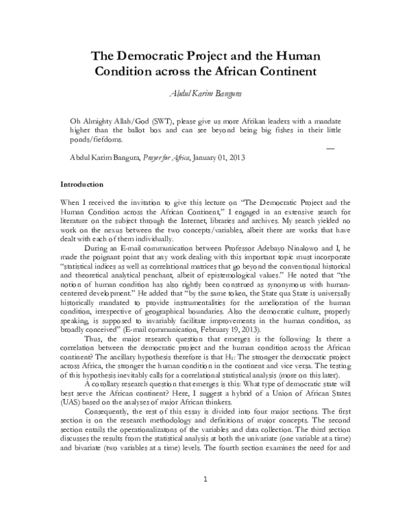 (PDF) The Democratic Project and the Human Condition across the African ...