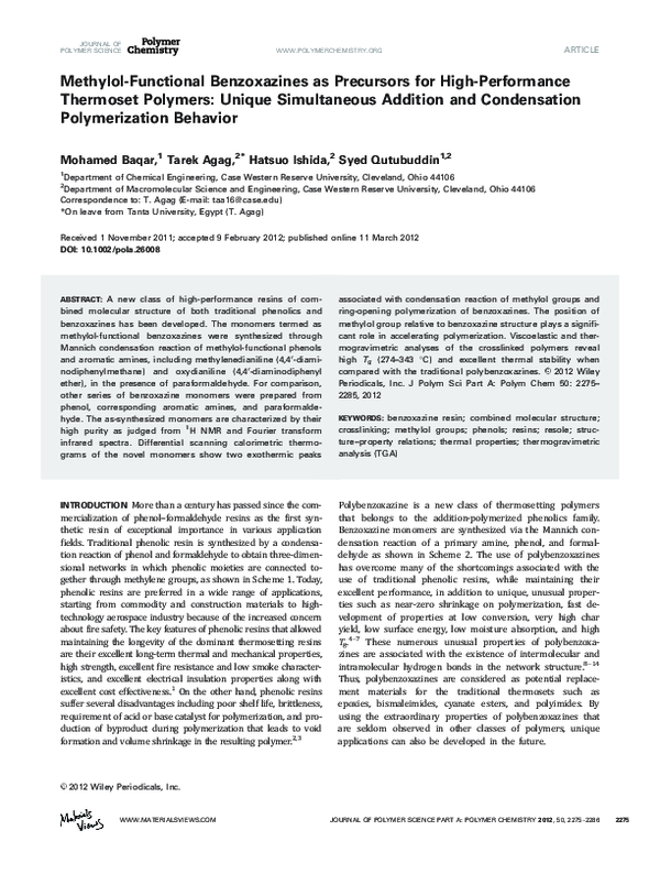 (PDF) Methylol-functional benzoxazines as precursors for high ...