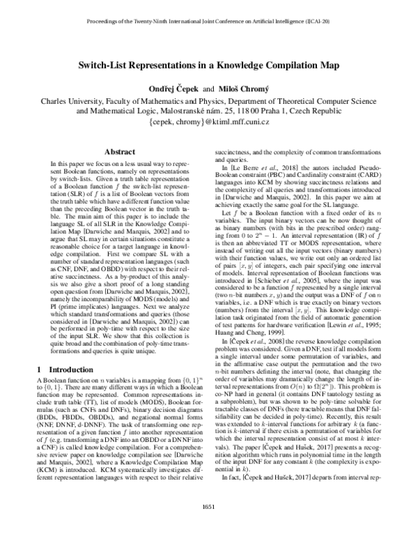 (PDF) Switch-List Representations in a Knowledge Compilation Map