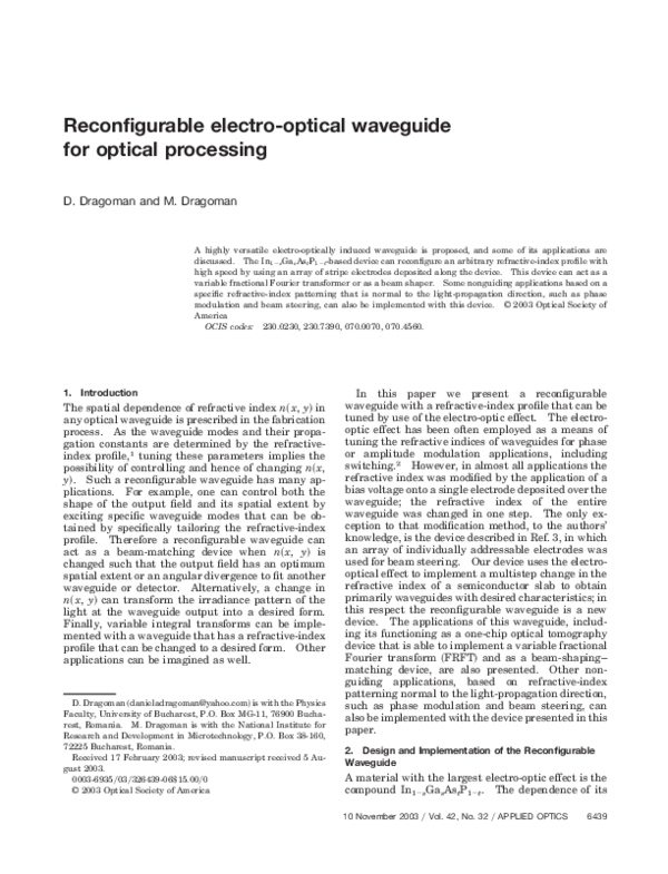(PDF) Reconfigurable Electro-Optical Waveguide for Optical Processing