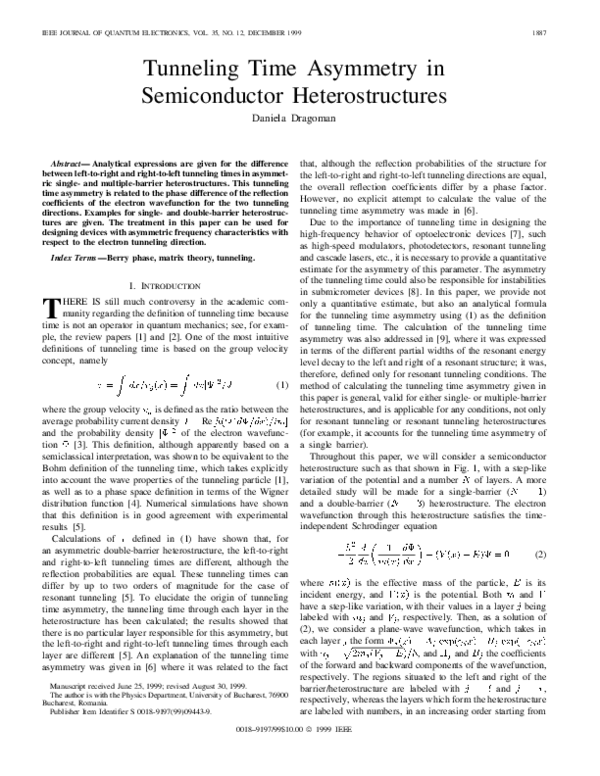 (PDF) Tunneling time asymmetry in semiconductor heterostructures