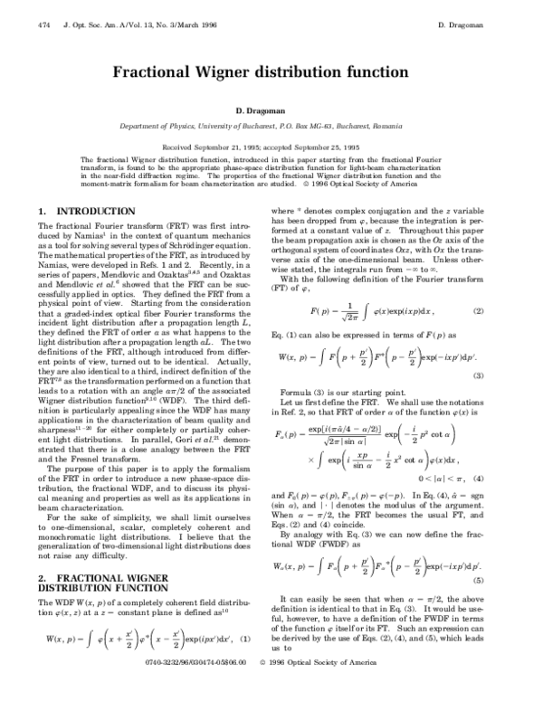 (PDF) Fractional Wigner distribution function