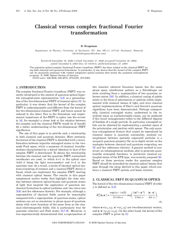 (PDF) Classical versus complex fractional Fourier transformation