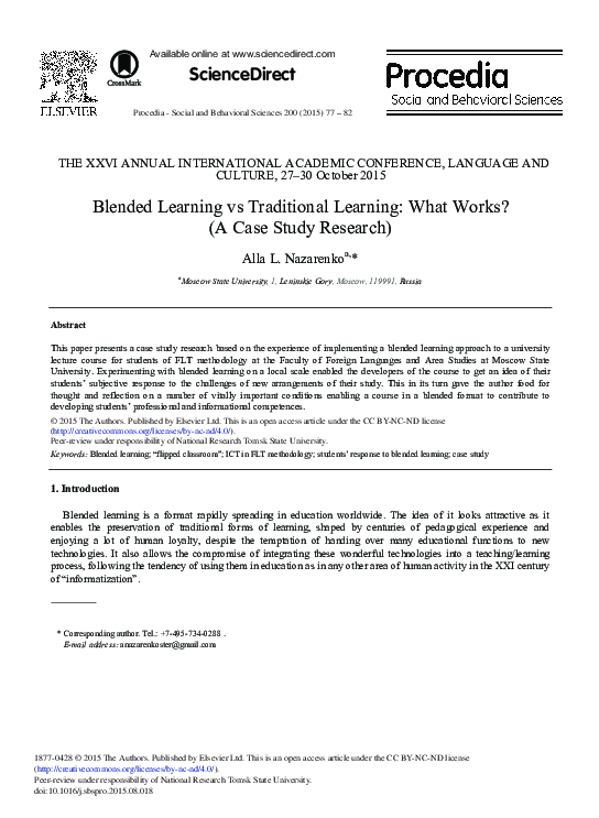 (PDF) Blended Learning vs Traditional Learning: What Works? (A Case Study Research)