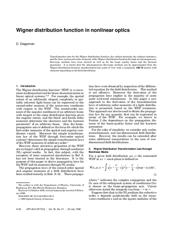 (PDF) Wigner distribution function in nonlinear optics