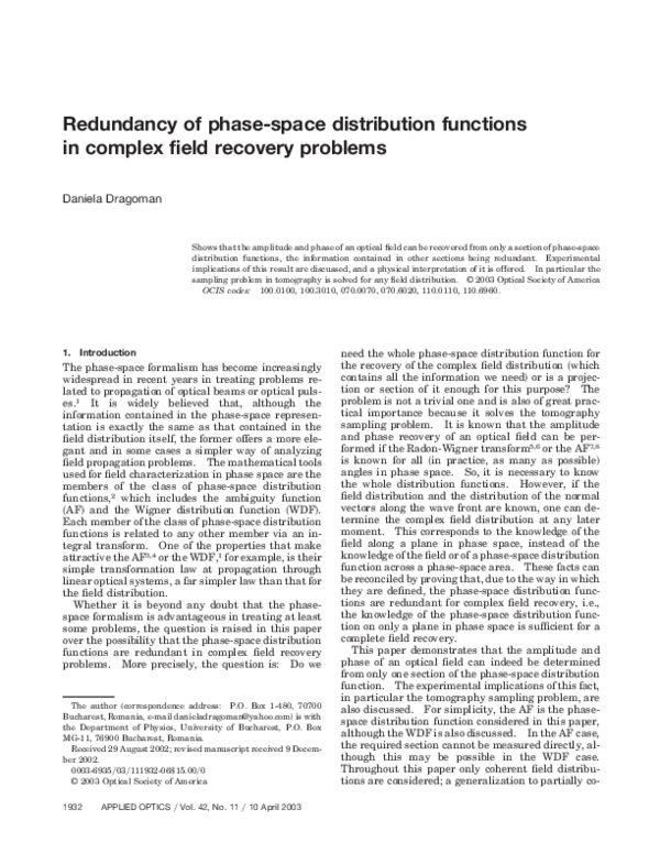(PDF) Redundancy of Phase-Space Distribution Functions in Complex Field ...