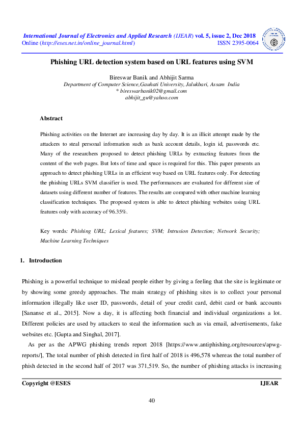 (PDF) Phishing URL detection system based on URL features using SVM