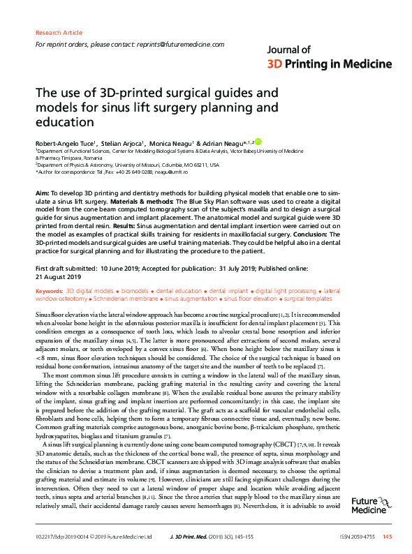 (PDF) The use of 3D-printed surgical guides and models for sinus lift ...