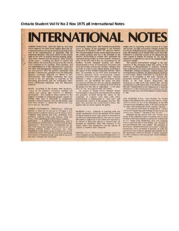(DOC) Ontario Student Vol IV No 2 Nov 1975 p8 International Notes