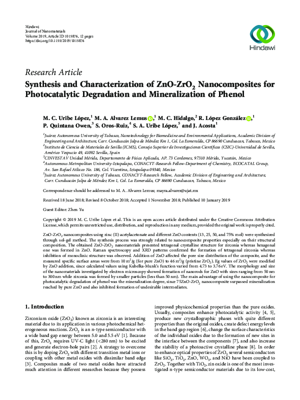 (PDF) Synthesis and Characterization of ZnO-ZrO2 Nanocomposites for ...