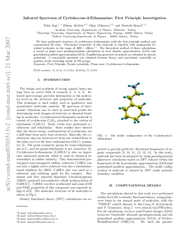 (PDF) Infrared Spectrum of Cyclohexene-2-Ethanamine: First Principle ...