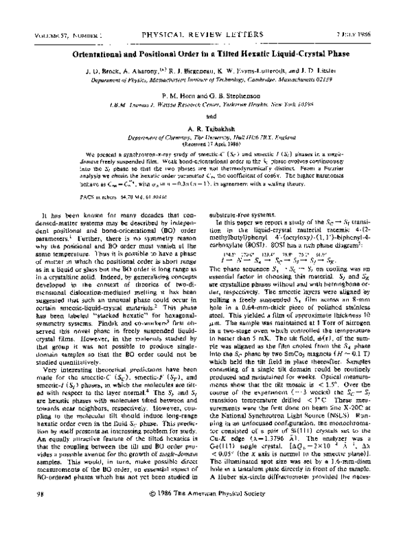 (PDF) Orientational and positional order in a tilted hexatic liquid ...