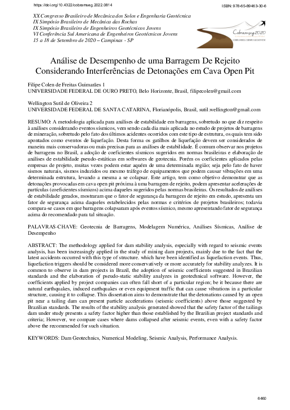 (PDF) Análise de Desempenho de uma Barragem De Rejeito Considerando ...