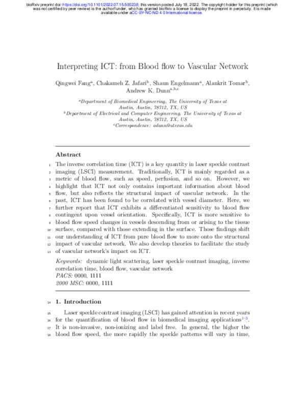 (PDF) Interpreting ICT: from Blood flow to Vascular Network