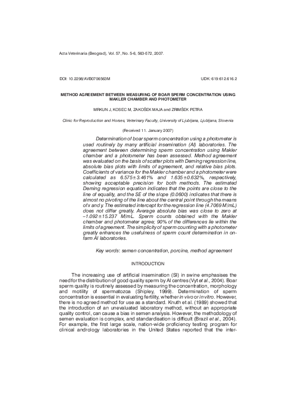 (PDF) Method agreement between measuring of boar sperm concentration ...