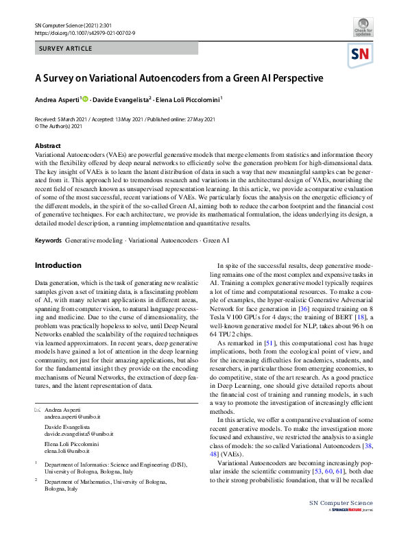 Pdf A Survey On Variational Autoencoders From A Green Ai Perspective