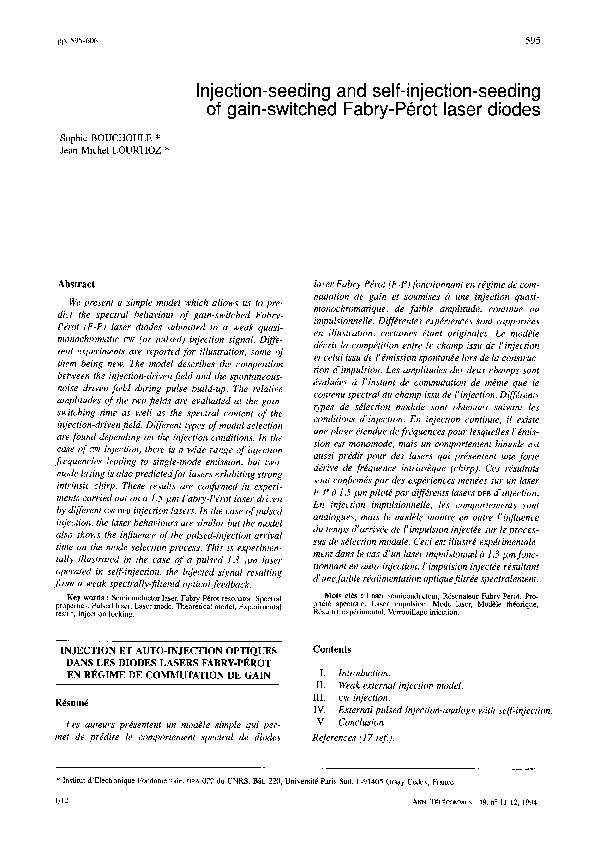 (PDF) Self-Injection and Seeding in Fabry-Pérot Lasers
