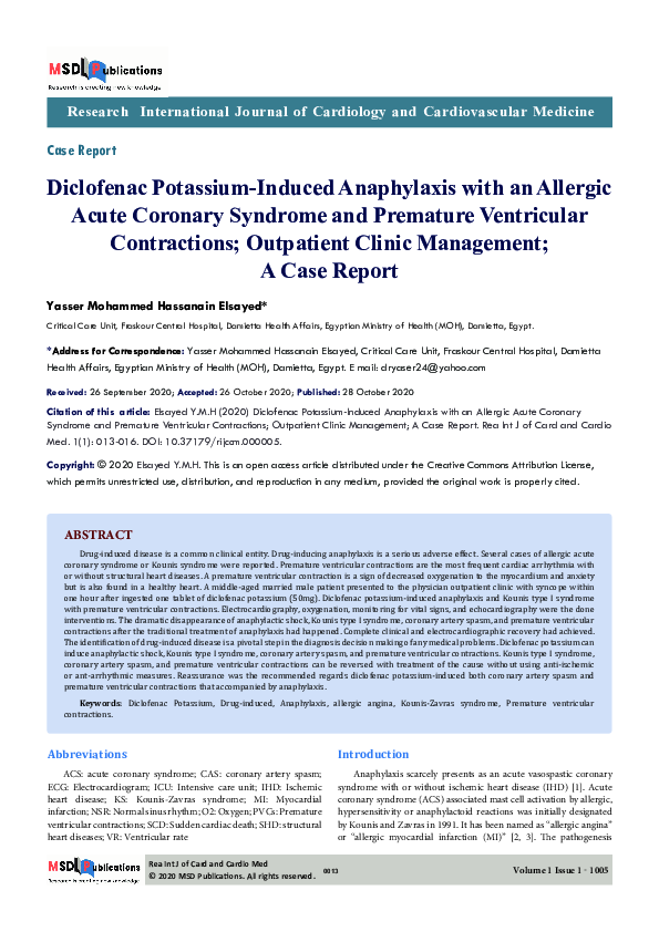 (PDF) Diclofenac Potassium-Induced Anaphylaxis with an Allergic Acute ...