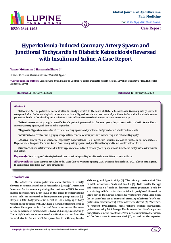 (PDF) Hyperkalemia-Induced Coronary Artery Spasm and Junctional ...