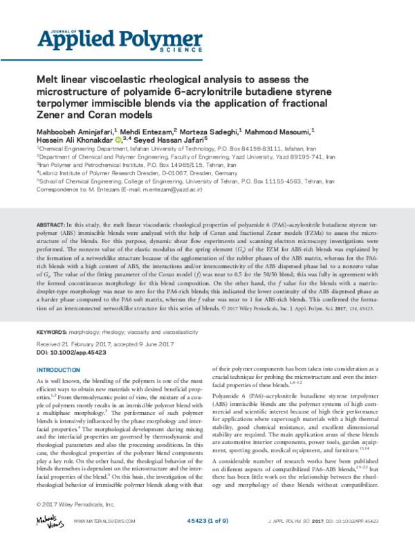 (PDF) Melt linear viscoelastic rheological analysis to assess the ...
