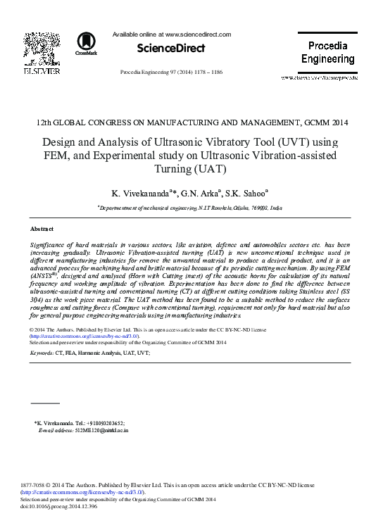 (PDF) Design and Analysis of Ultrasonic Vibratory Tool (UVT) Using FEM ...