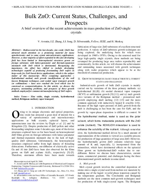 (PDF) Bulk ZnO: Current Status, Challenges, and Prospects