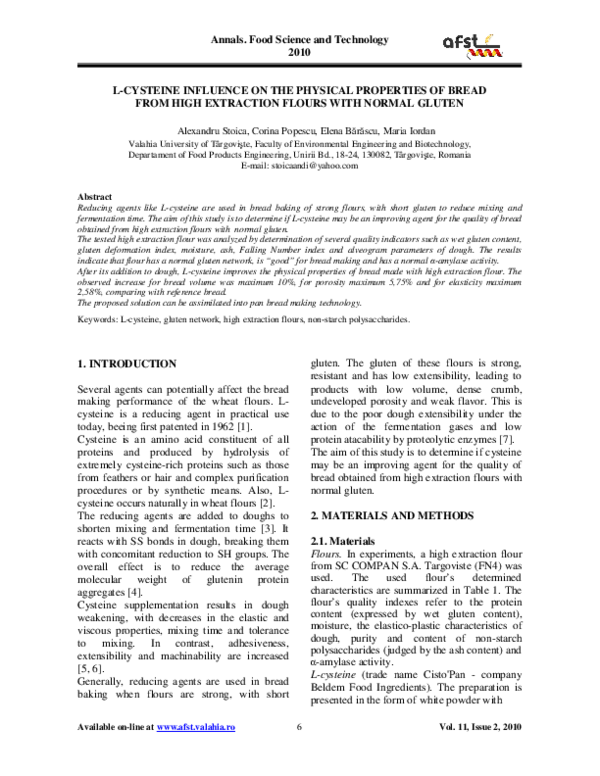 (PDF) L-Cysteine Influence on the Physical Properties of Bread from High Extraction Flours with ...