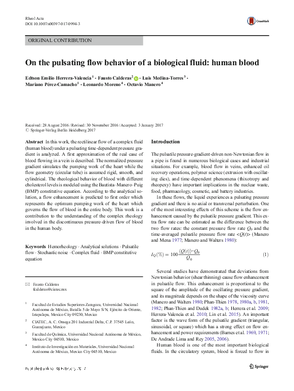 (PDF) On the pulsating flow behavior of a biological fluid: human blood